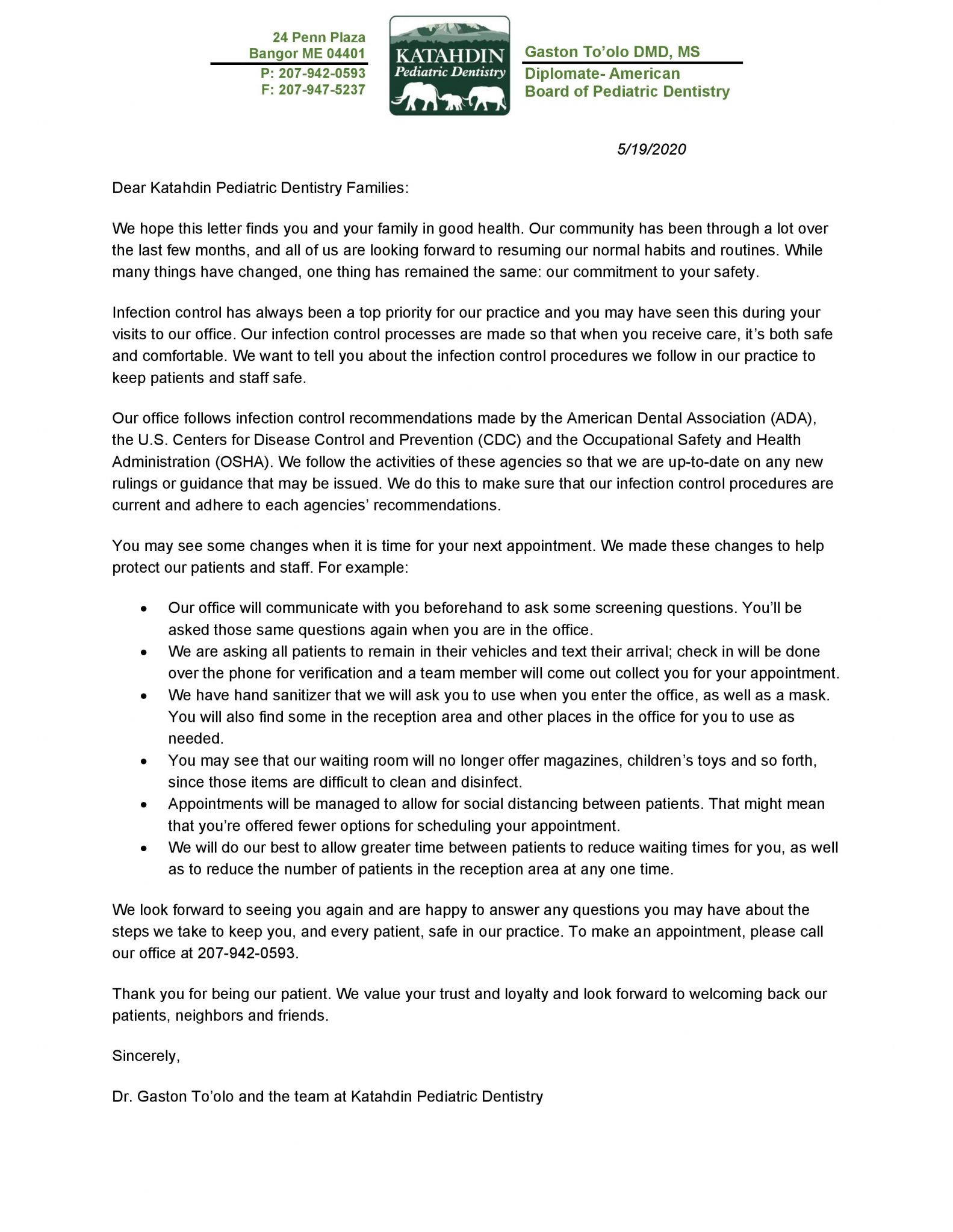 COVID-19 Precautions - Katahdin Pediatric Dentistry